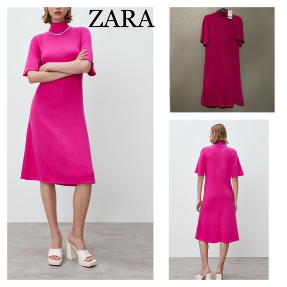 Zara | Dresses | Zara Hot Pink Mock Fuchsia Dress | Poshmark